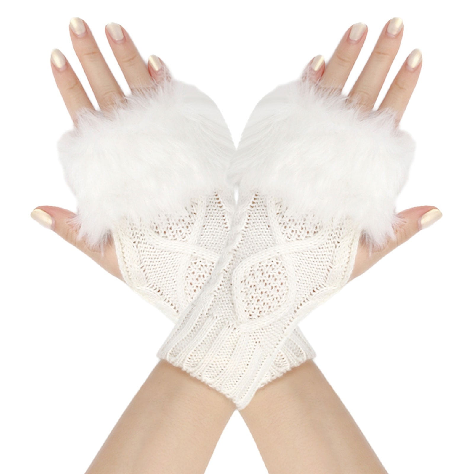 Clearance! Yajing Womens Mittens One Size White Short Bow Gloves Autumn and Winter Women's Cute ...