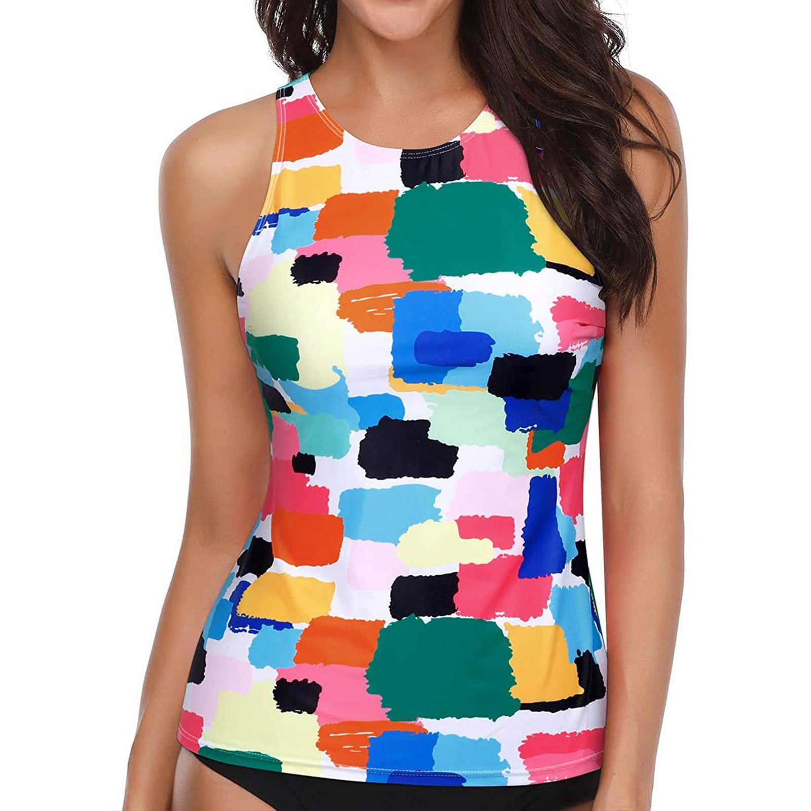 Clearance! Yajing Womens Plus Size Swimwear Spring Summer Solid Color with Breast Pad Single Top ...