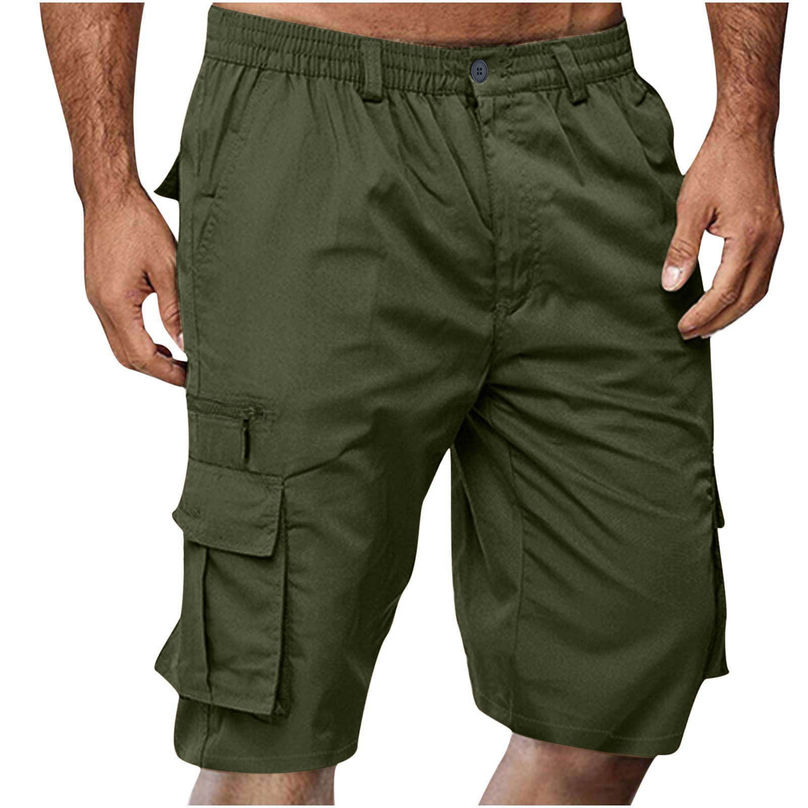 Yieetim Green Men's Hybrids Button/Zipper Work Shorts - Relaxed Fitss Cargo Pants with Elastic ...