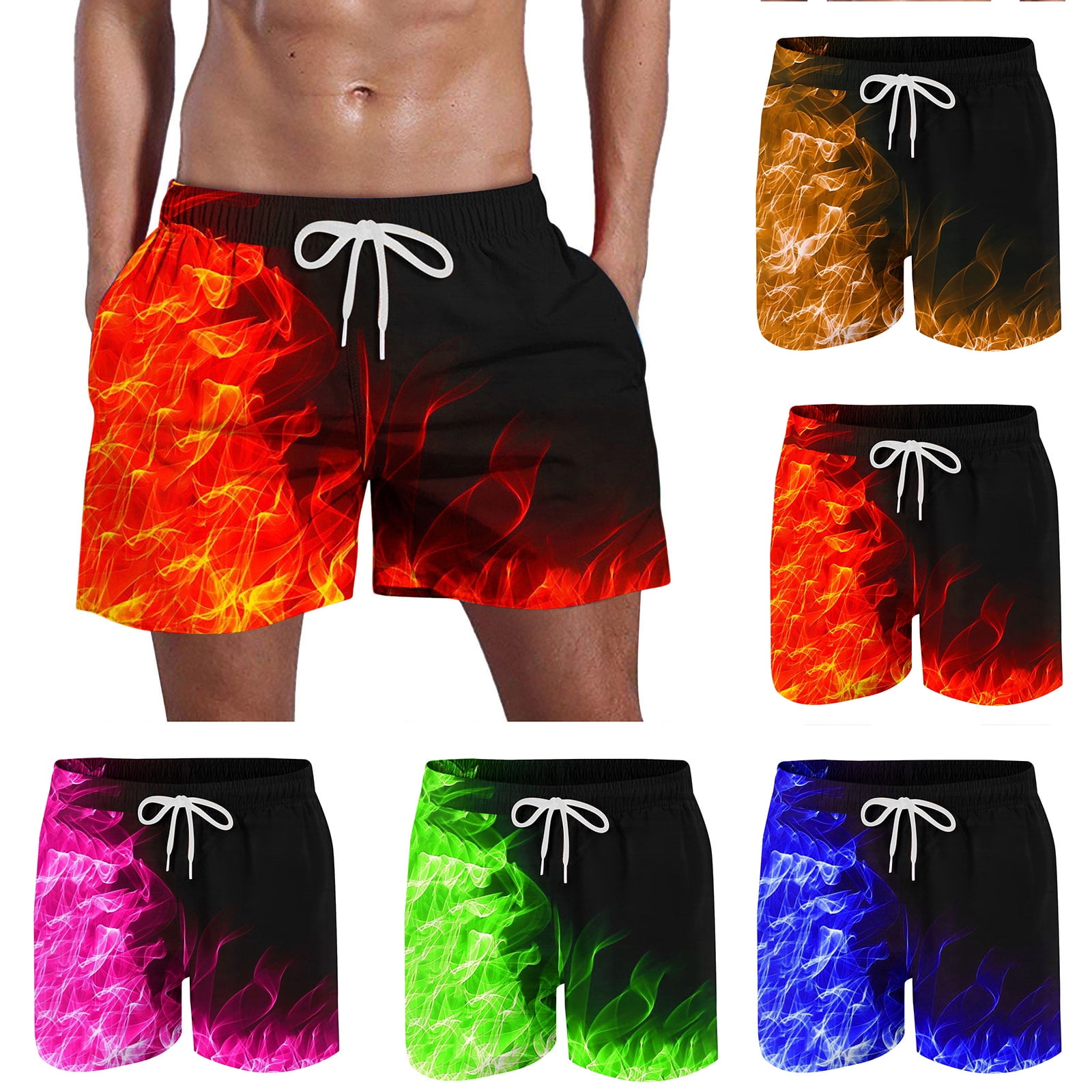 Yieetim Hot Pink Mens Swim Trunks, Summer Striped Hawaiian Printed with ...