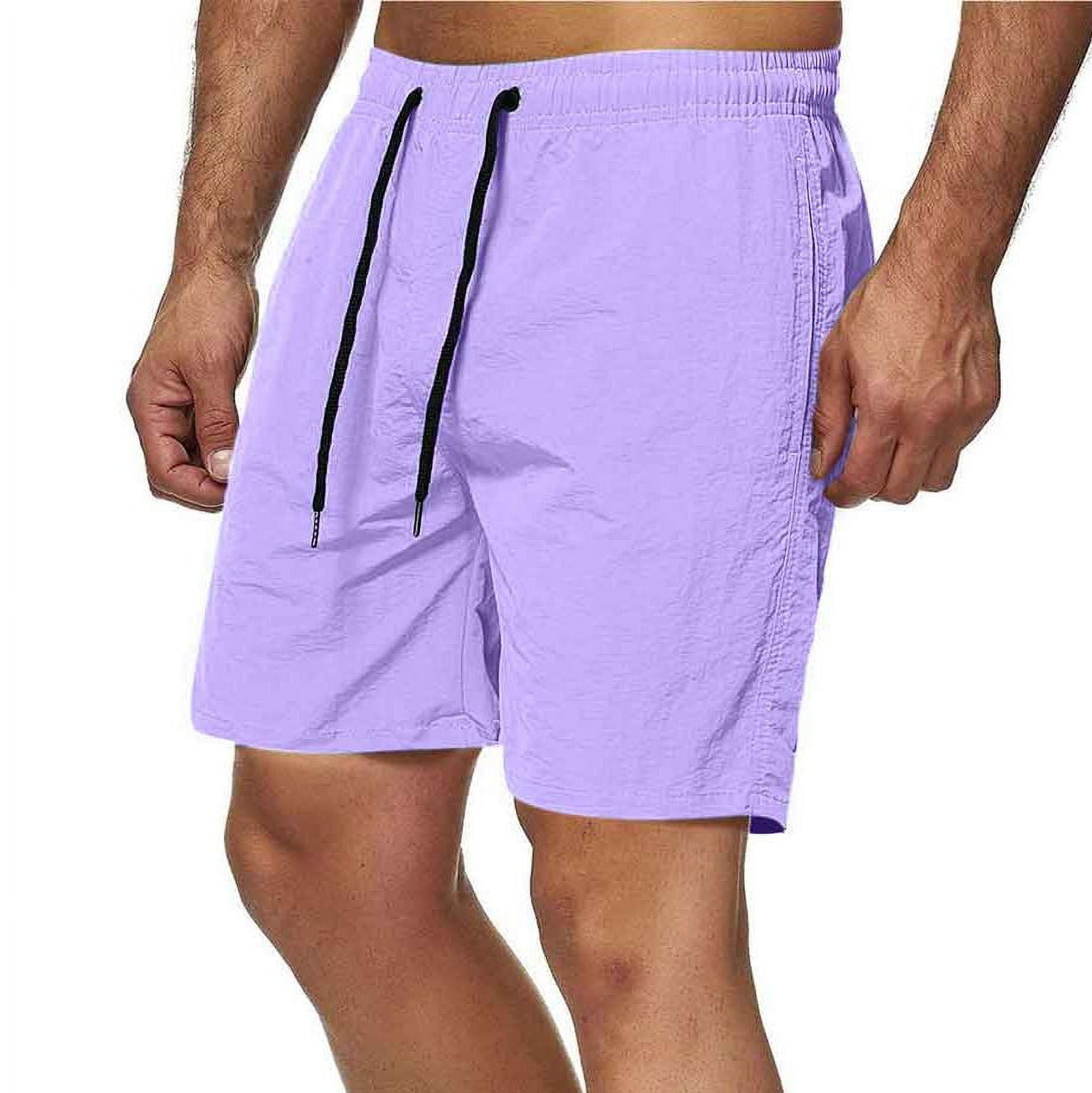 Clearance Yieetim Purple Mens Swim Trunks, Summer Solid Color Striped ...