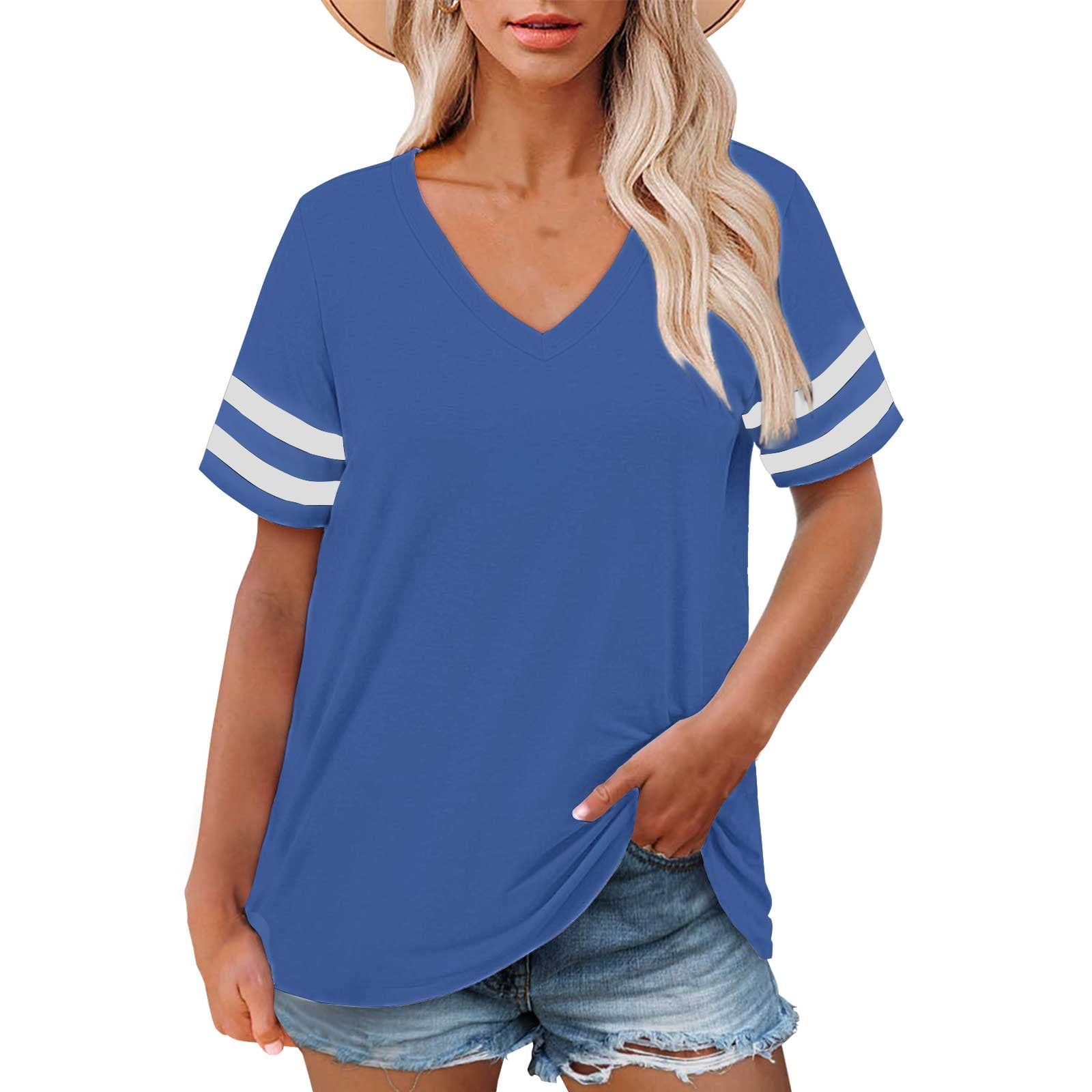 Clearance! Yigetop Womens Baseball Shirt Plus Size V Neck T Shirts Women Short Sleeve Tops ...
