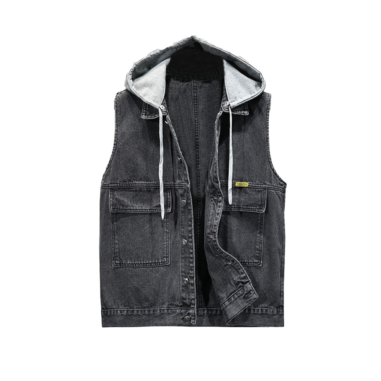 Clearance! ZVNAΖH Men's Sleeveless Denim Jacket Detachable Hooded ...