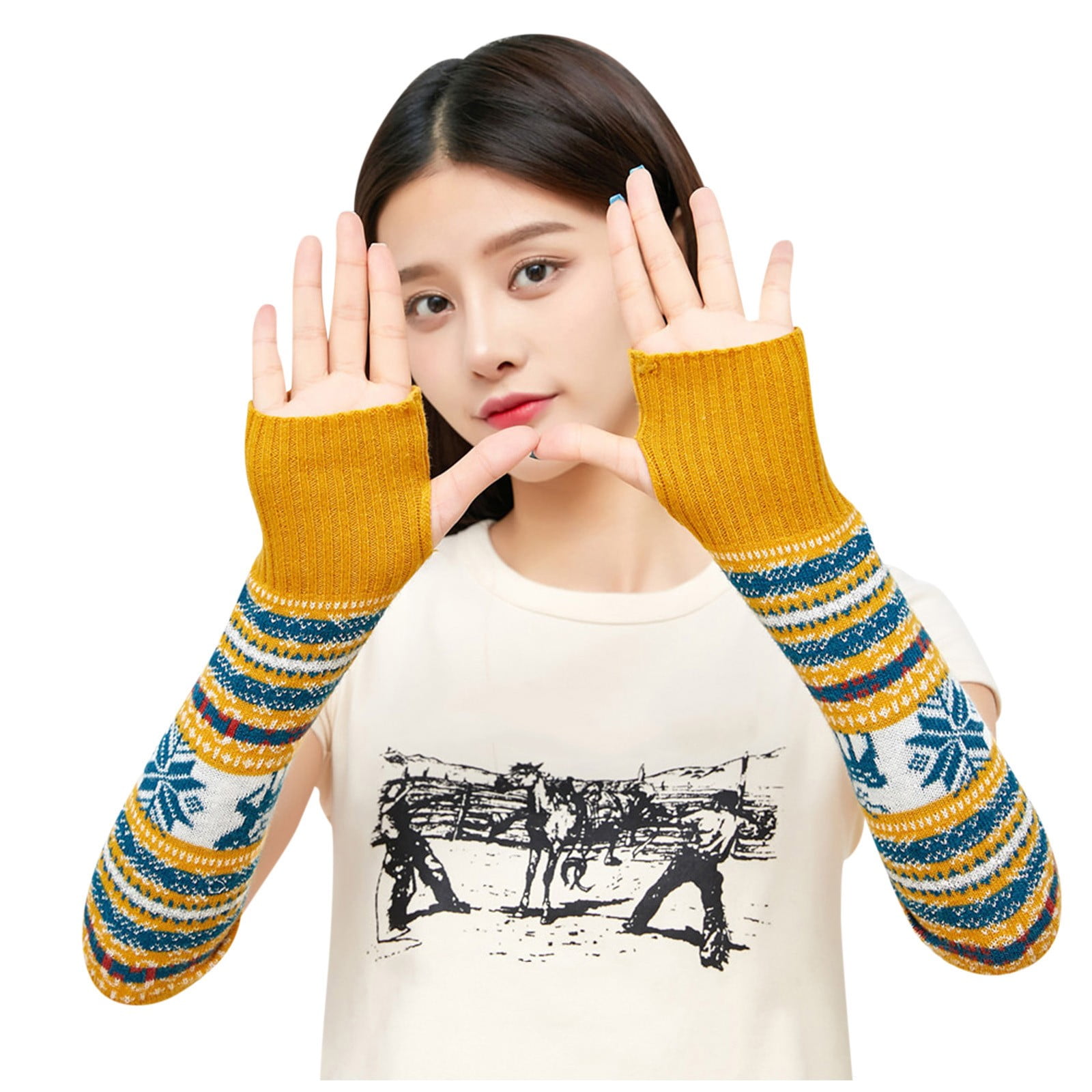 Clearance! Zafoop Gloves Mittens Warm Finger Knitted Christmas Half ...