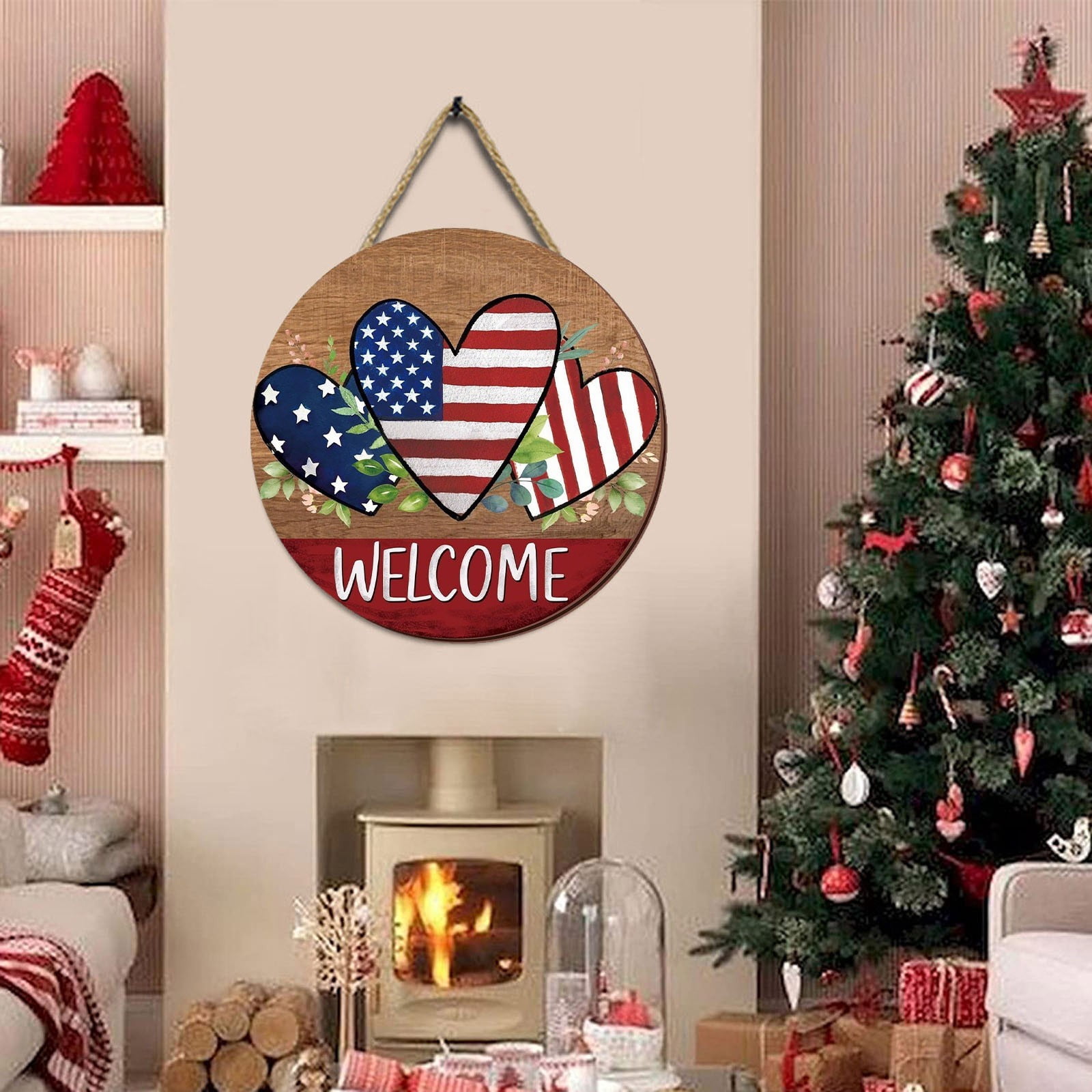 Clearance! Zguuel Birch Wood Independence Day Door Hanger, Patriotic ...