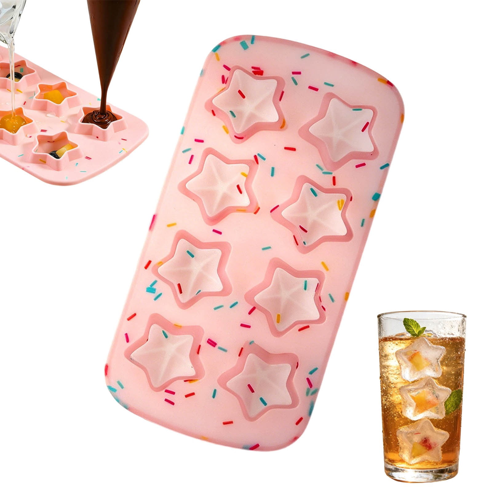 Clearance! Zguuel Silicone Star Ice Cube Tray with Lid, Freezer Tray ...