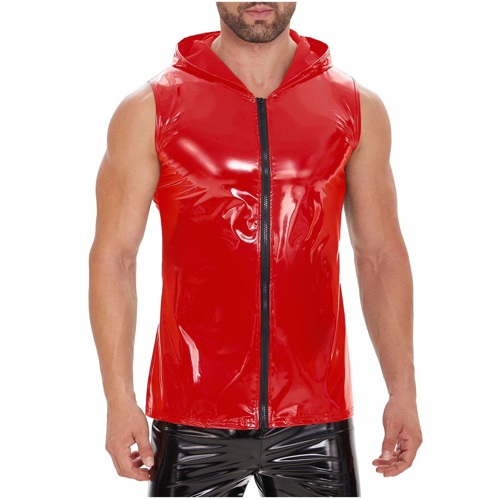 FRSASU Men鈥檚 Leather Metallic Shirts Shiny Slim Fit Stretch Top Wetlook ...