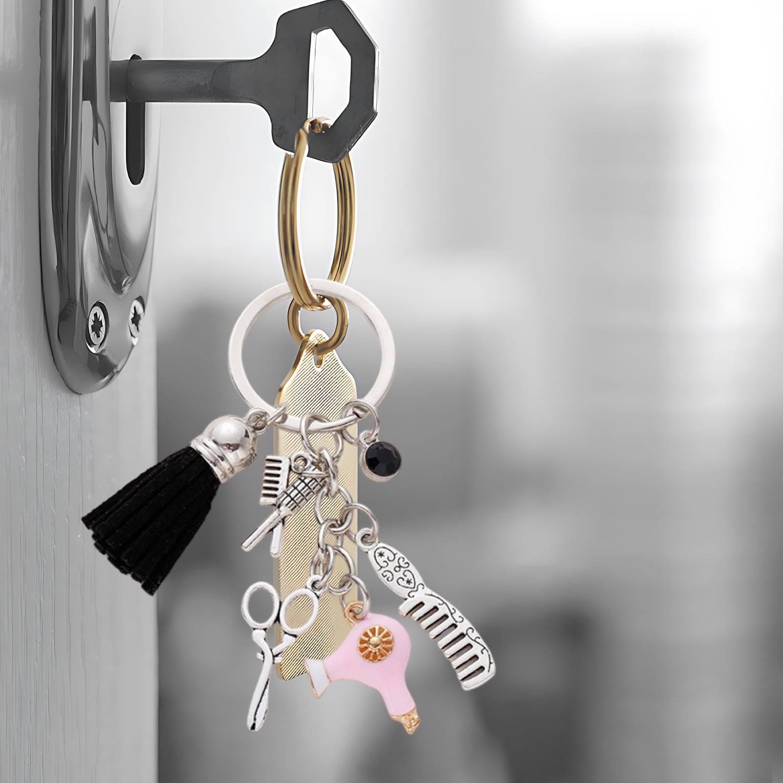 Clearance items! JGF844 Hair Dryer Scissors Comb Creatives Hair Stylist Hair Barber Key Chain ...