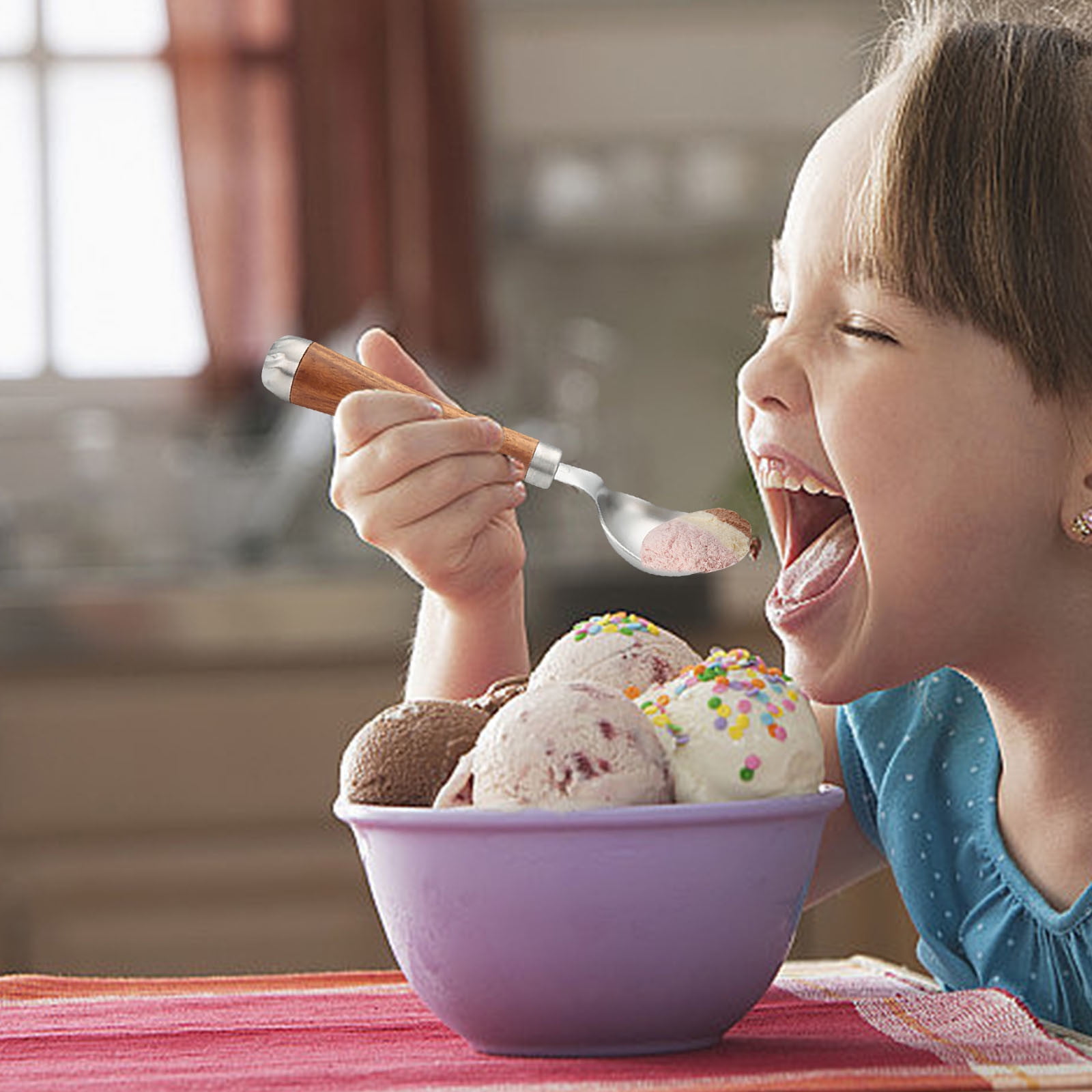 Clearance items! SLMOTUAE 304 Stainless Steel Spoon Wooden Handle Ice ...