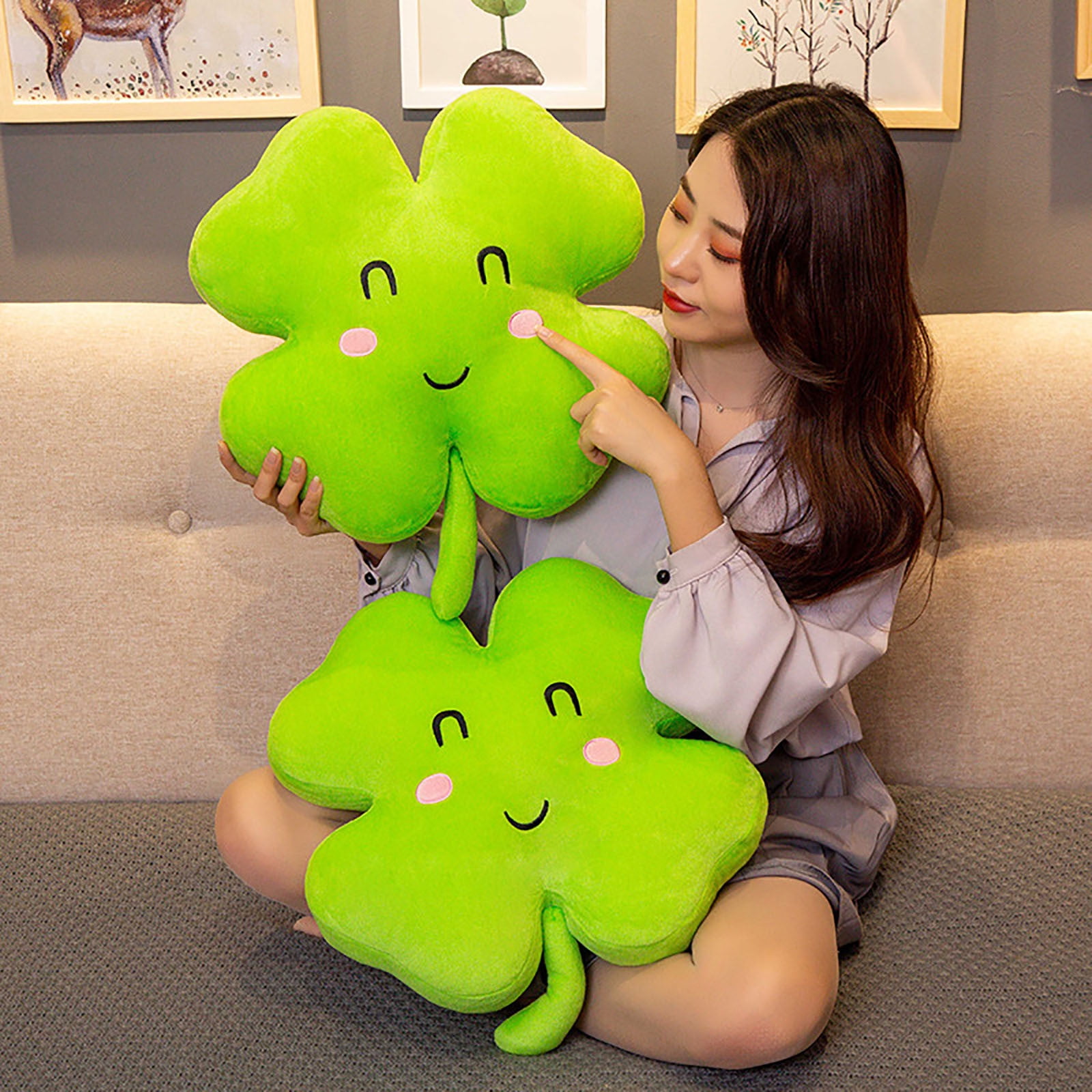 Clearance items! SLMOTUAE Creatives Luckyly Grass Four Leaf Clovers Pillow Plushs Toys Sofa ...