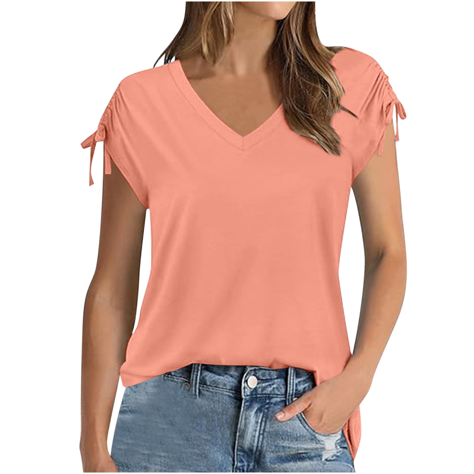 Clearance Under 10$! Kmdttou Women's Solid Sleeve Tops Drawstrings ...