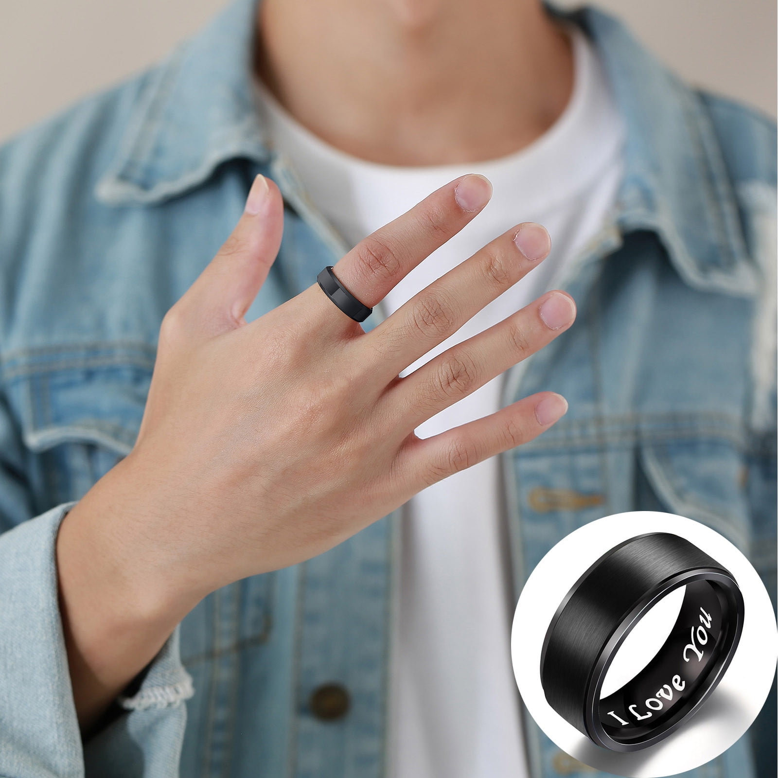 Clearance on Ring! WEANT Mens Wedding Band In Titanium 8MM Black Plated ...