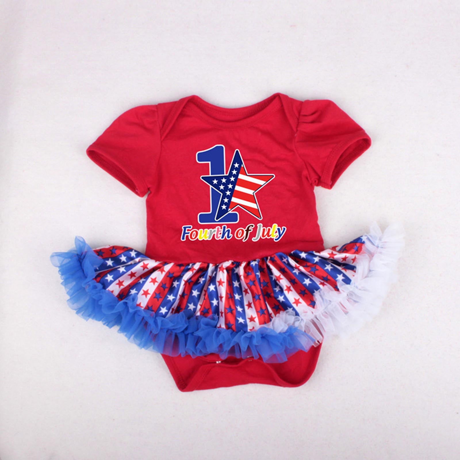 Clearance qolati 4th of July Baby Girl Outfit American Flag Romper Lace Trim Ruffle Tutus Skirt ...