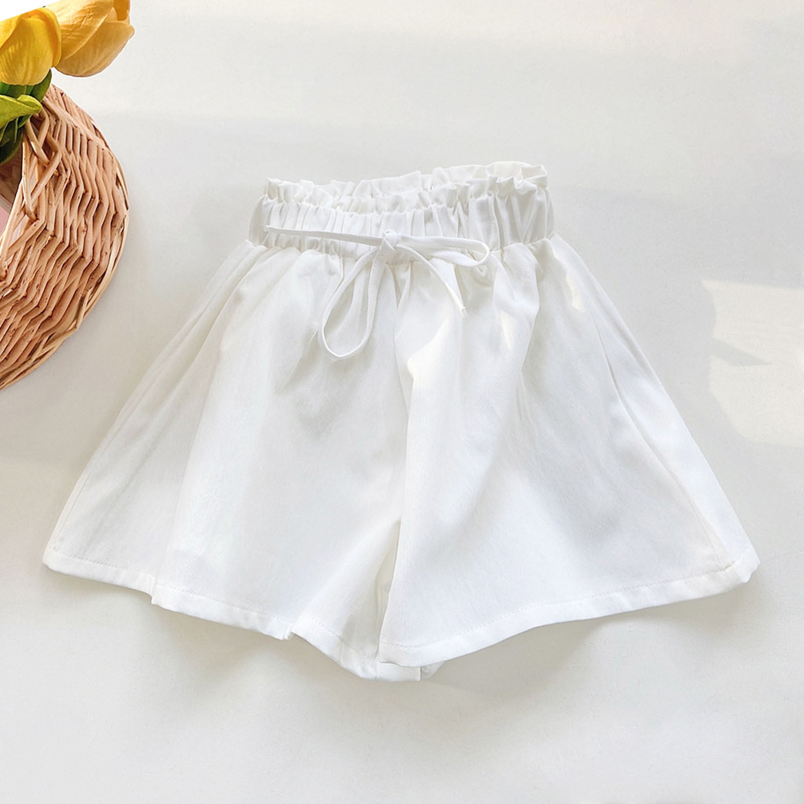 qolati Cotton Linen Shorts for Girls Casual High Waisted Wide Leg ...