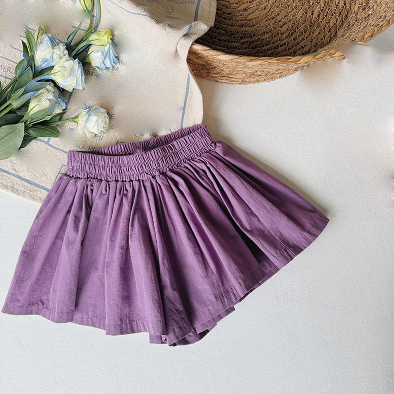 qolati Girls Skirts Shorts Y2k Baggy Elastic High Waist Ruffle Shorts ...