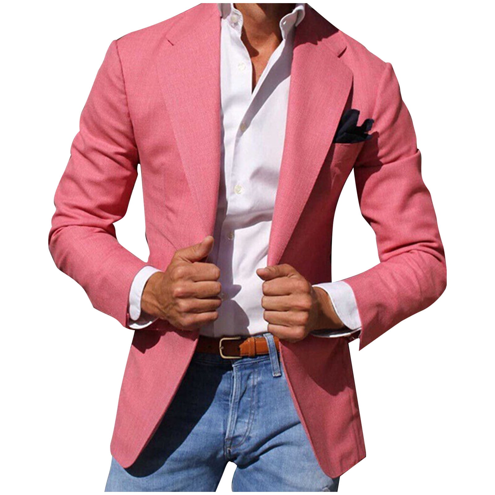 Clearance qolati Mens Formal Suit Jacket Blazer Plaid 2 Button Closure ...