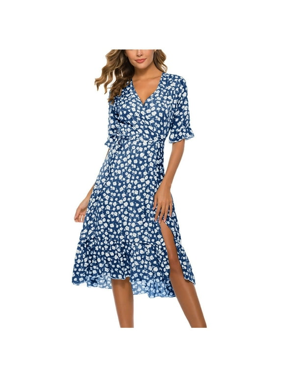 Busydd Womens Dresses Solid Color Summer Spring Dresses Round Neck ...