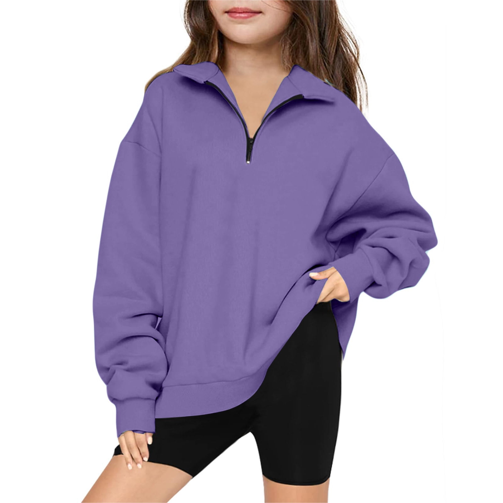 Clearance under 10 5-14 Years Middle Big Girls Half Zip V-neck ...