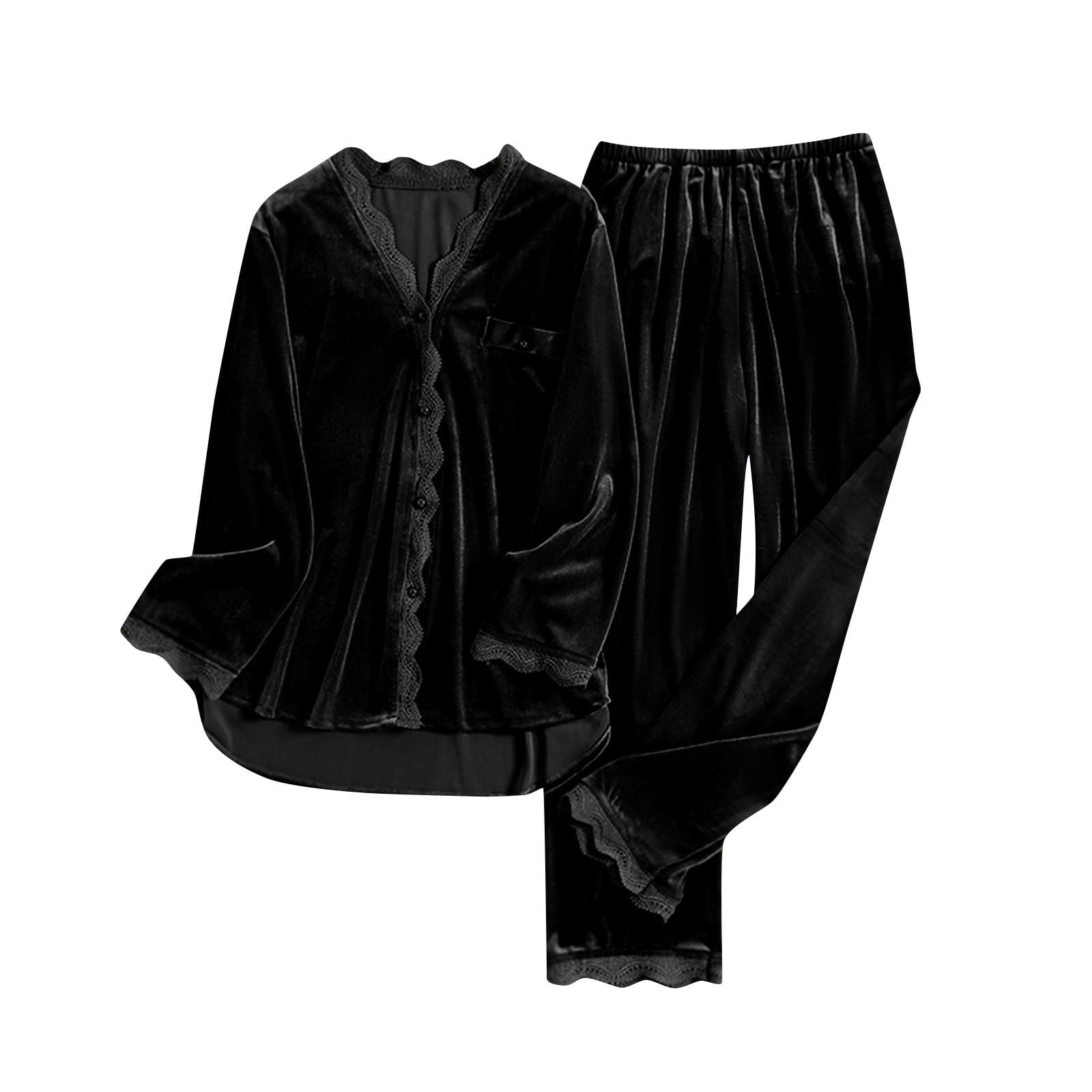 qolati Womens Two Piece Velvet Pajama Set qolati Long Sleeve Lounge Sets Button Down Shirts and ...