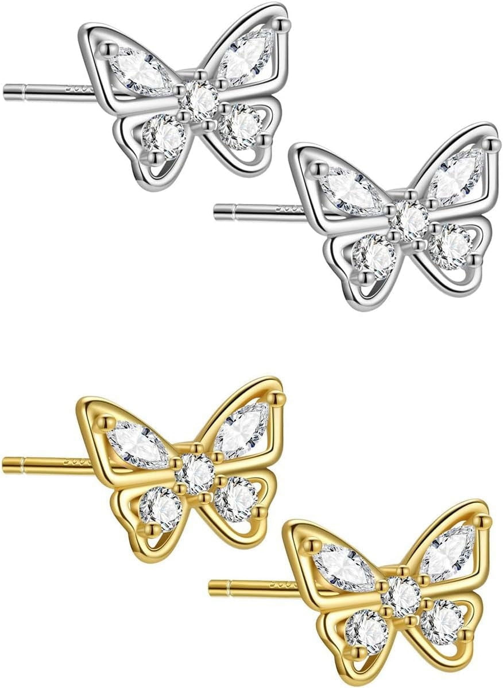 Clearance under $5925 Sterling Silver Cubic Zirconia Butterfly Stud earrings for Womensc ...