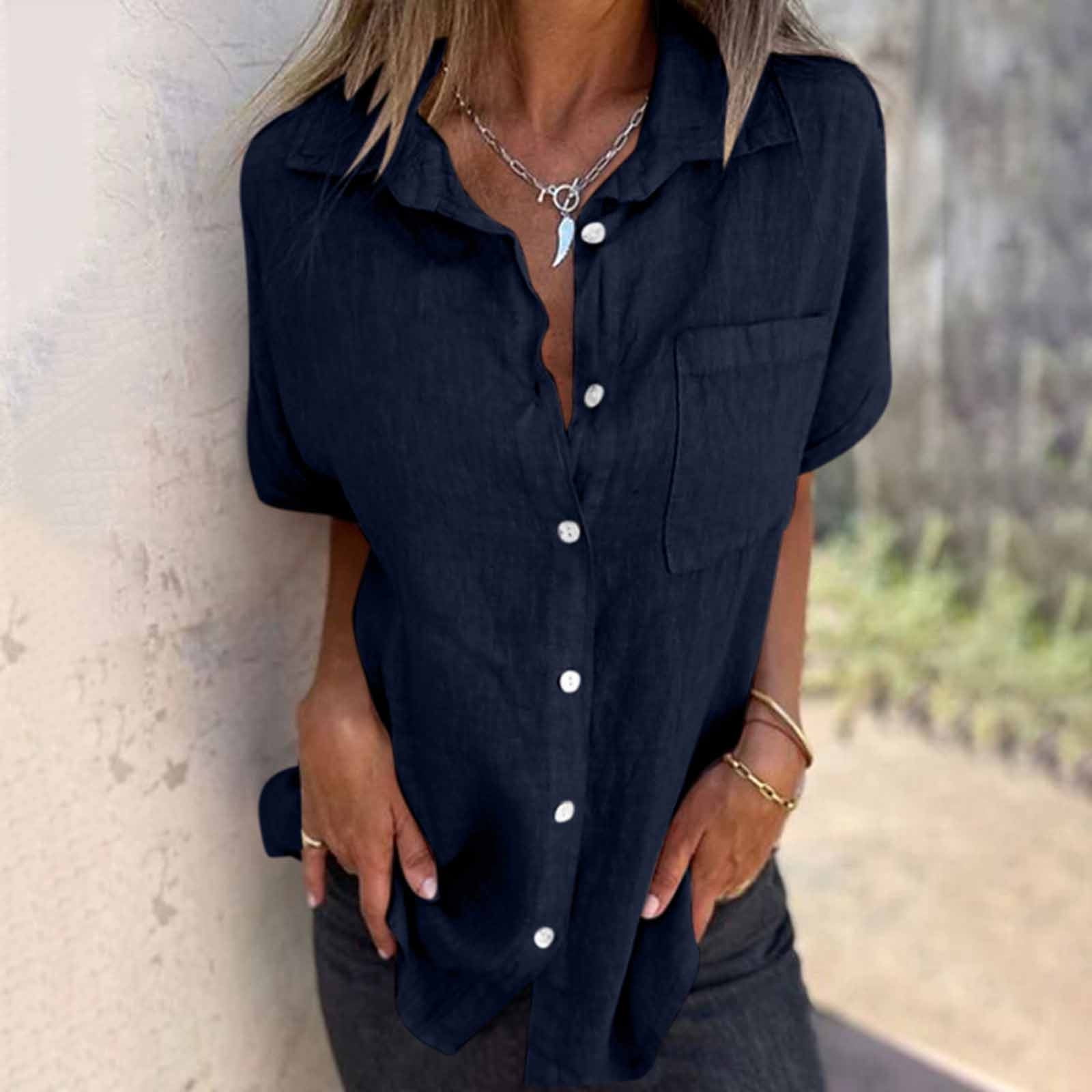 Clearance under 8$ Vmvidoty Women's V-Neck Short Sleeve Loose Button ...