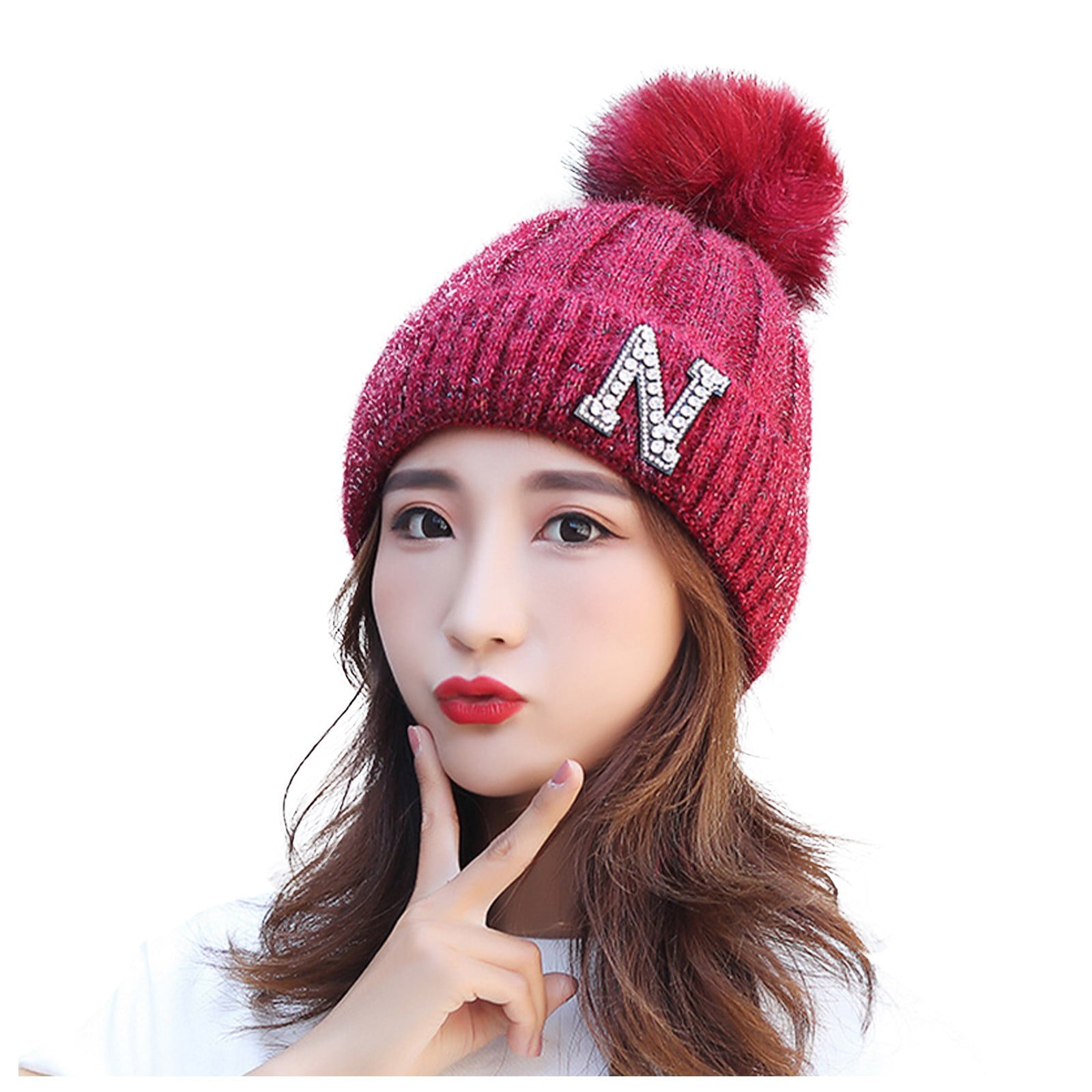 Clearance! womens baseball caps baseball caps Plush Outdoor Cycling Warm Woolen Hat All-match ...