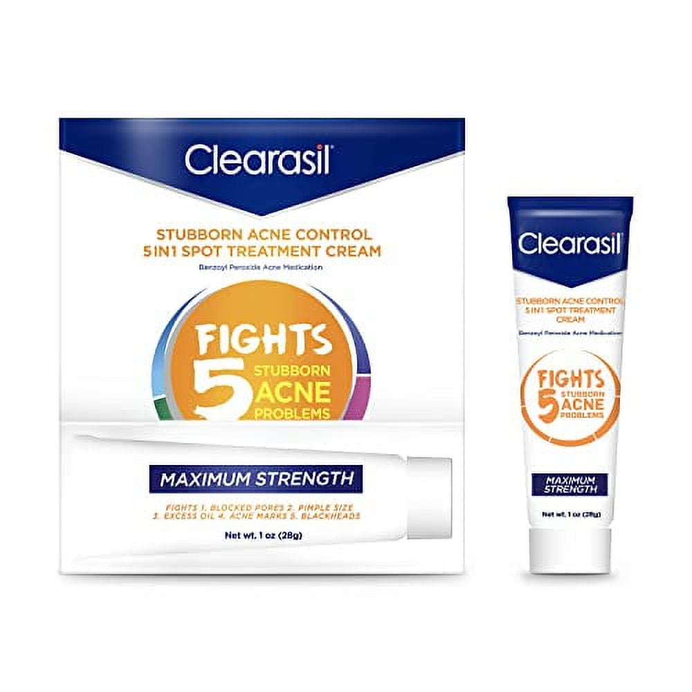 Clearasil Stubborn Acne Control 5in1 Spot Treatment Cream, Maximum ...