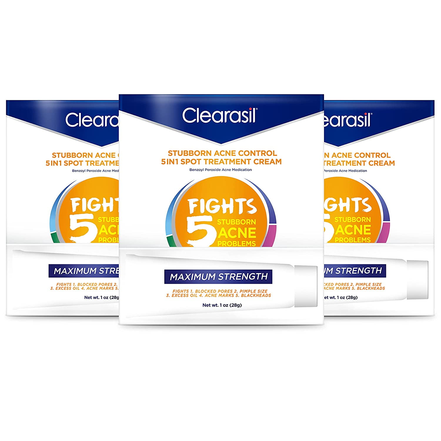 Clearasil Stubborn Acne Control 5in1 Spot Treatment Cream Maximum Strength Benzoyl Peroxide