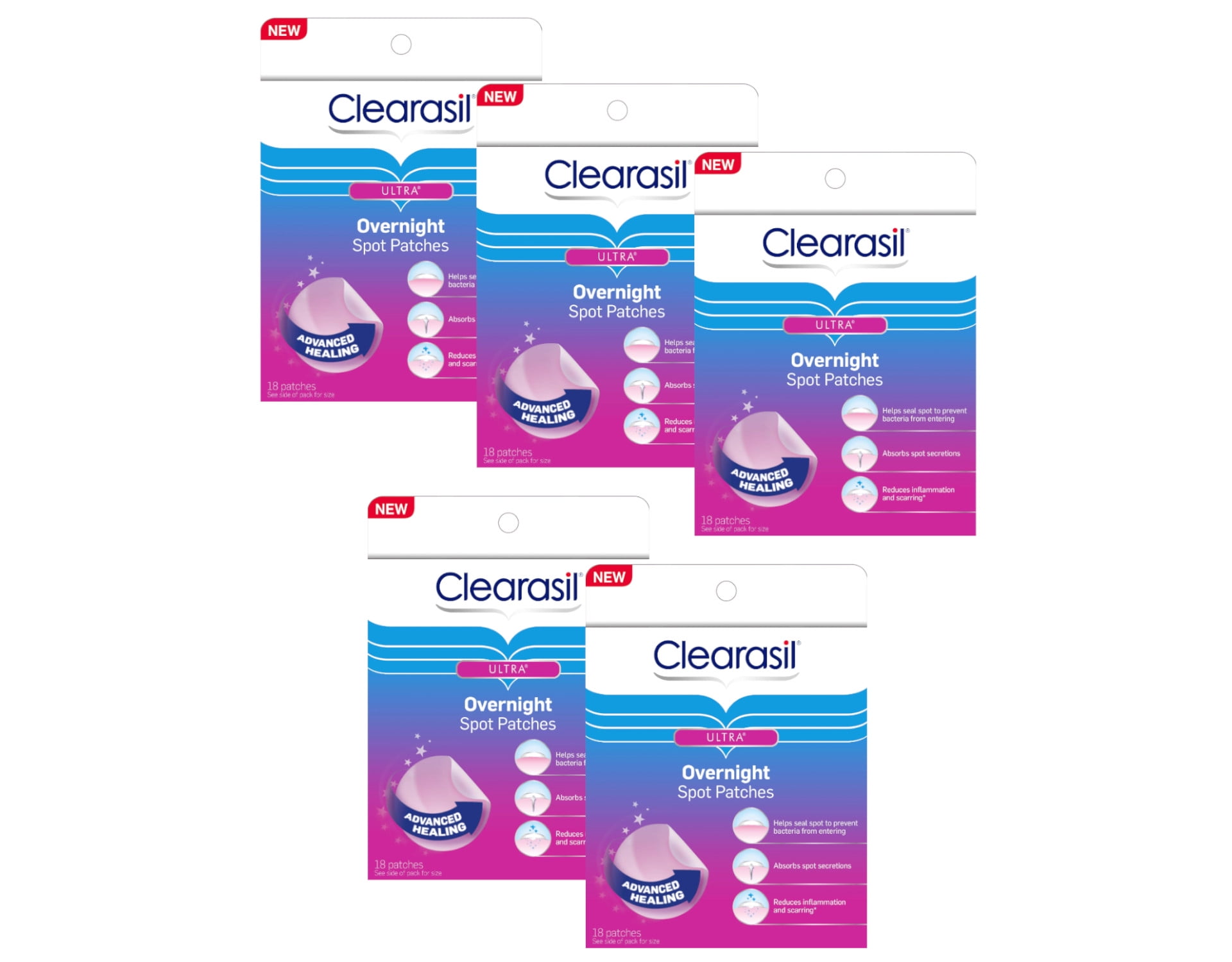 Clearasil Ultra Overnight Spot Patches, Hydrocolloid, 18 Count, Pack of ...