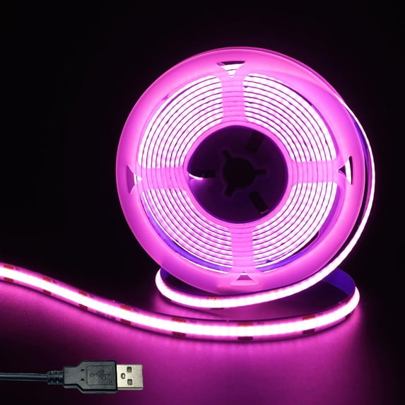 Clearhill 5V 8mm Width USB COB LED Strip Lights,Pink,320LEDs/M,8W/M,CRI90,9.84FT/3M ...