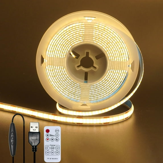 Clearhill 5V 8mm Width USB COB LED Strip Lights with Remote Dimmable ...