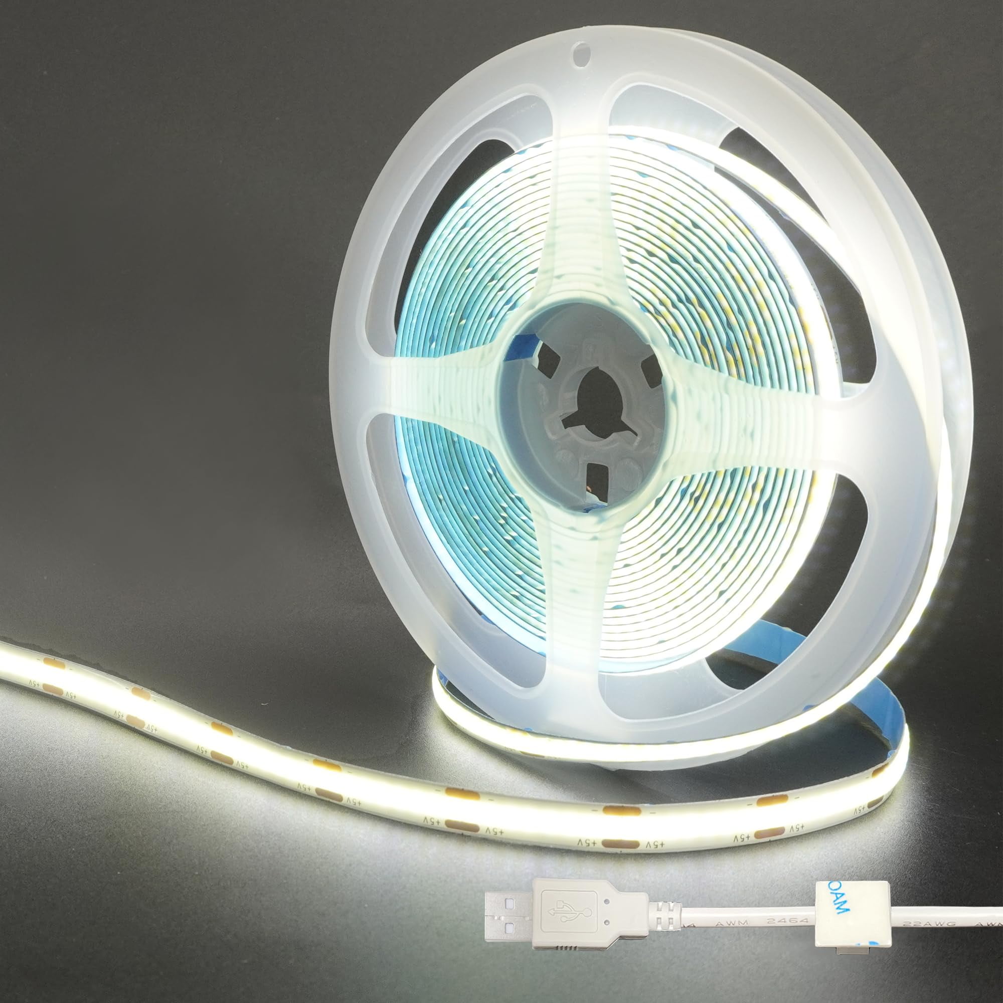 Clearhill 5V USB COB LED Strip Lights 2Pcs,9.84FT/3M,Cool White 6500K ...