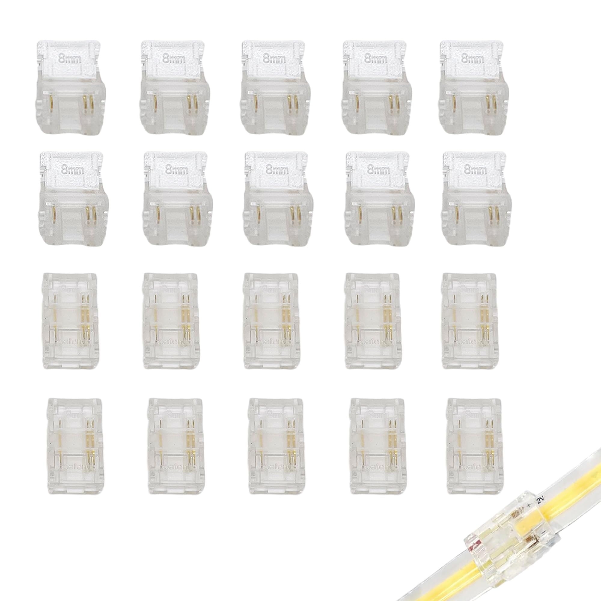 Clearhill 8mm 3Pin 20Pcs Transparent Solderless LED Light Strip ...