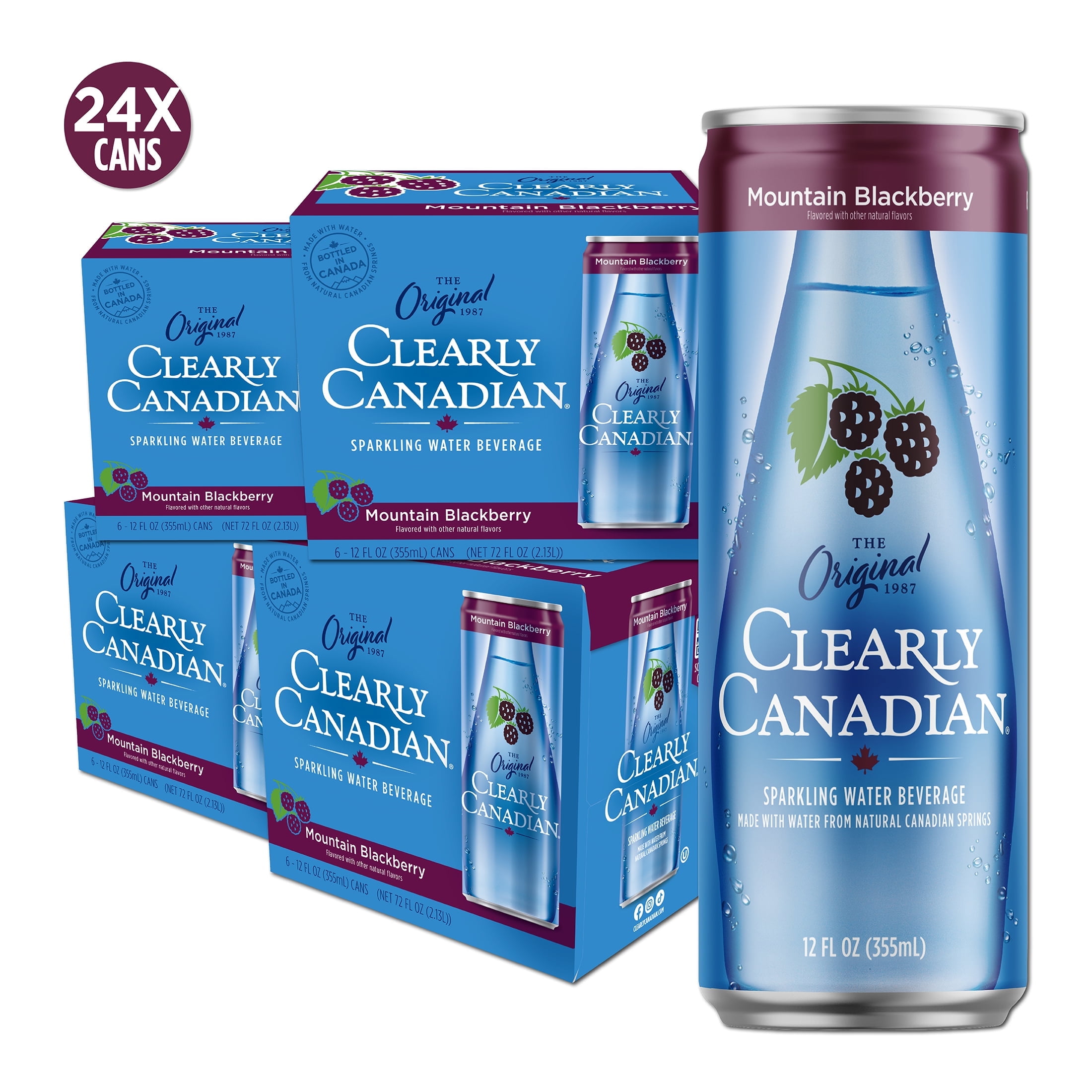 Clearly Canadian Mountain Blackberry Sparkling Water, Pure Flavor, Carbonated, 24-Pack 12 oz ...