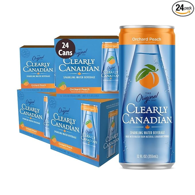 Clearly Canadian Orchard Peach Sparkling Water, 24-Pack, 12 oz Cans ...
