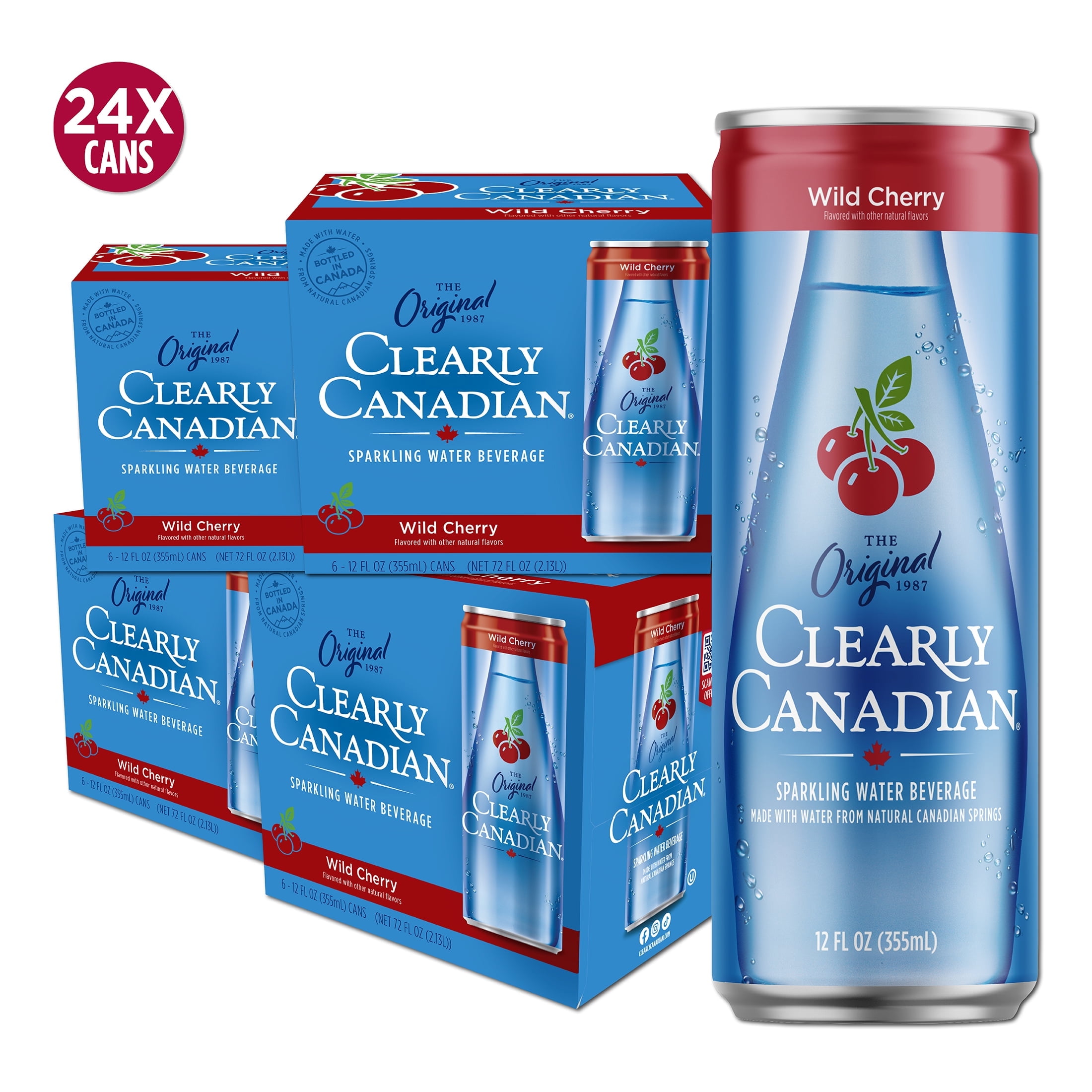 Clearly Canadian Wild Cherry, Sweet Fruit Flavored Sparkling Water, Carbonated, 24-Pack 12 oz ...