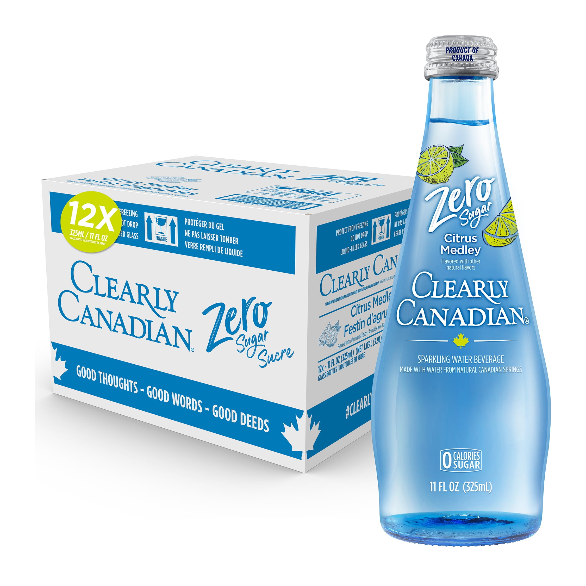 Clearly Canadian Zero Sugar Citrus Medley, 11 fl oz, 12-Pack Bottles ...