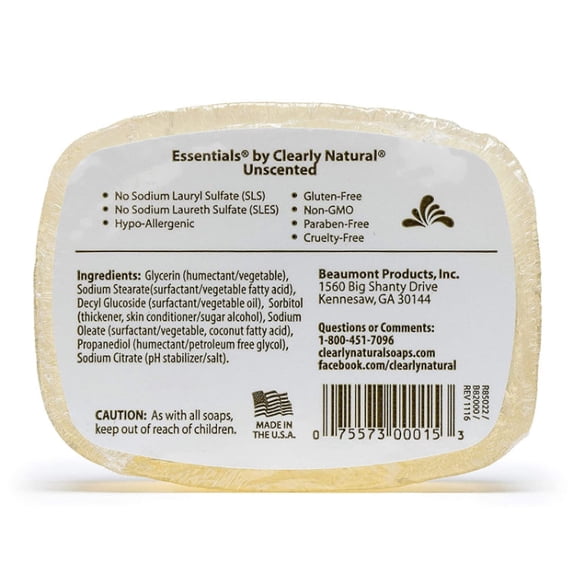 Clearly Natural Essentials Glycerin Bar Soap Unscented, 4-Ounces ...