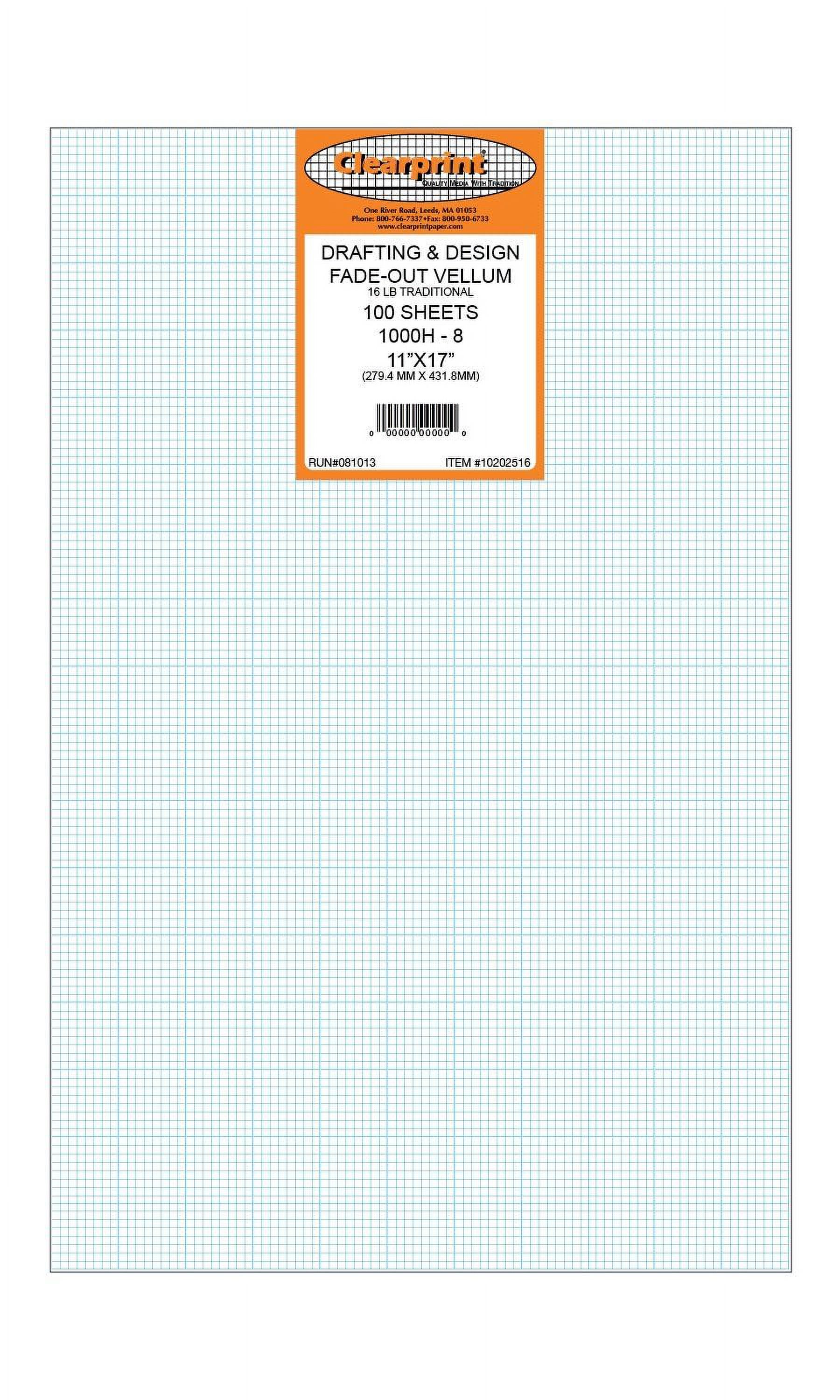 Clearprint 1000H 11" x 17" Design Vellum Sheets with 8x8 Fade-Out Grid ...