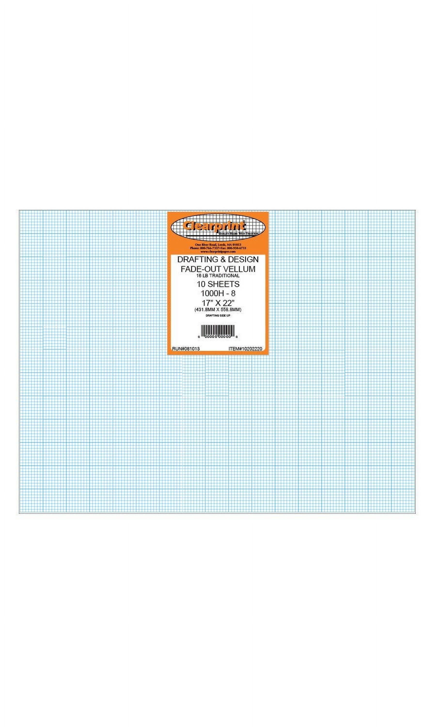 Clearprint 1000H 17" x 22" Design Vellum Sheets with 8x8 Fade-Out Grid ...