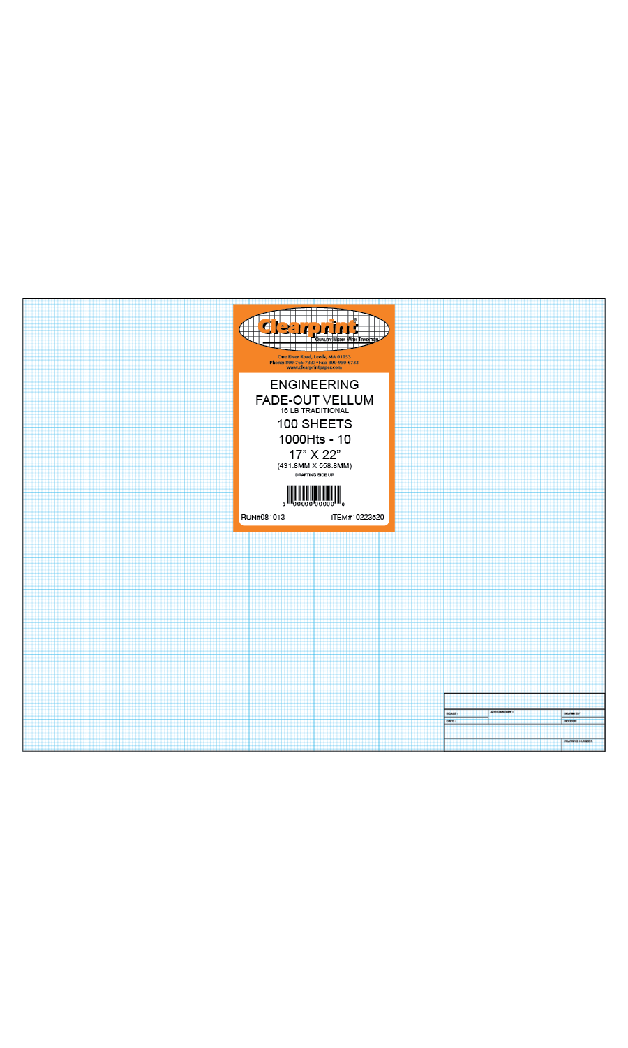 Clearprint 1000H 17" x 22" Design Vellum Sheets with Engineer Title ...