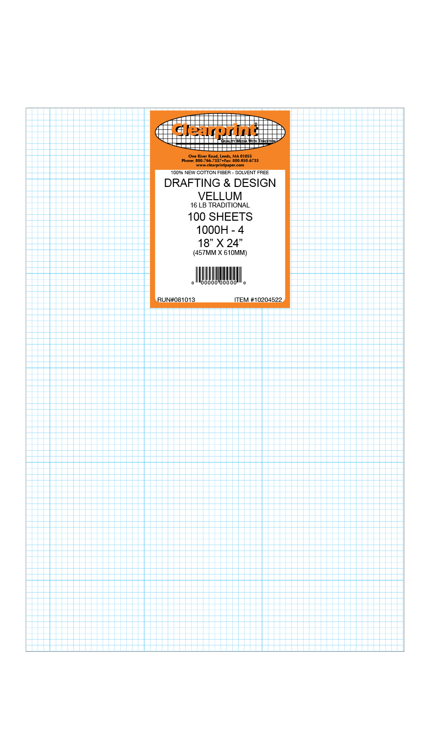 Clearprint 1000H 18" x 24" Design Vellum Sheets with 4x4 Fade-Out Grid ...