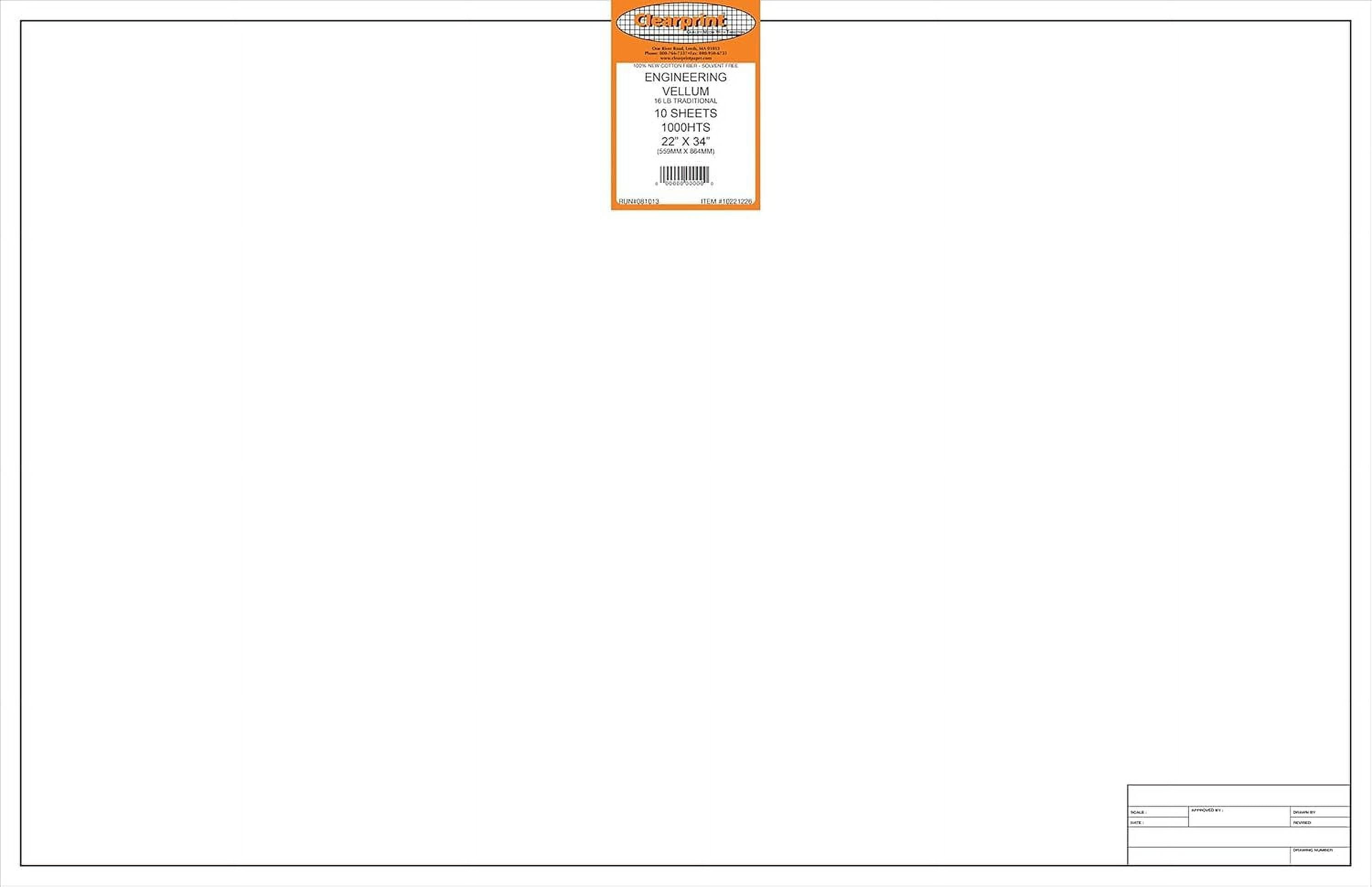 Clearprint 1000H 22" x 34" Design Vellum Sheets with Engineer Title ...