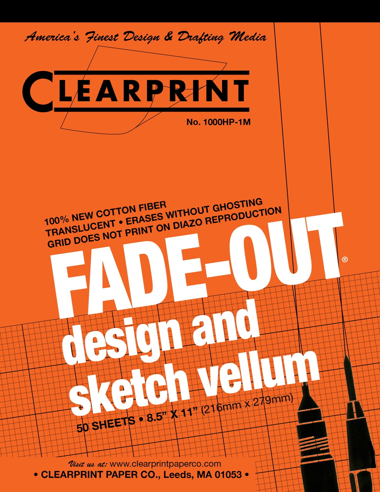 Clearprint 1000H 8.5" x 11" Design Vellum Pad with 5x5 Fade-Out Grid ...