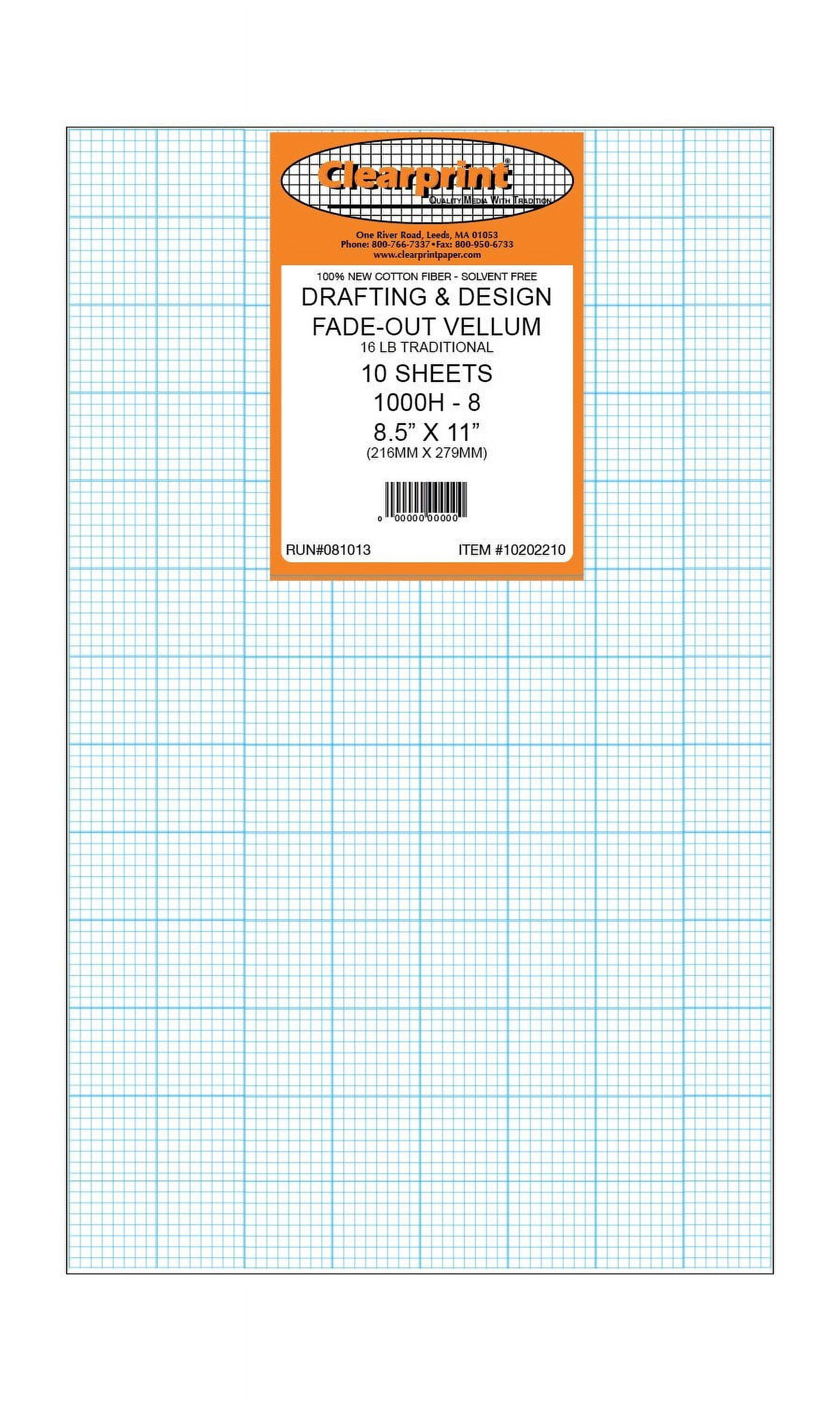 Clearprint 1000H 8.5" x 11" Design Vellum Sheets with 8x8 Fade-Out Grid ...