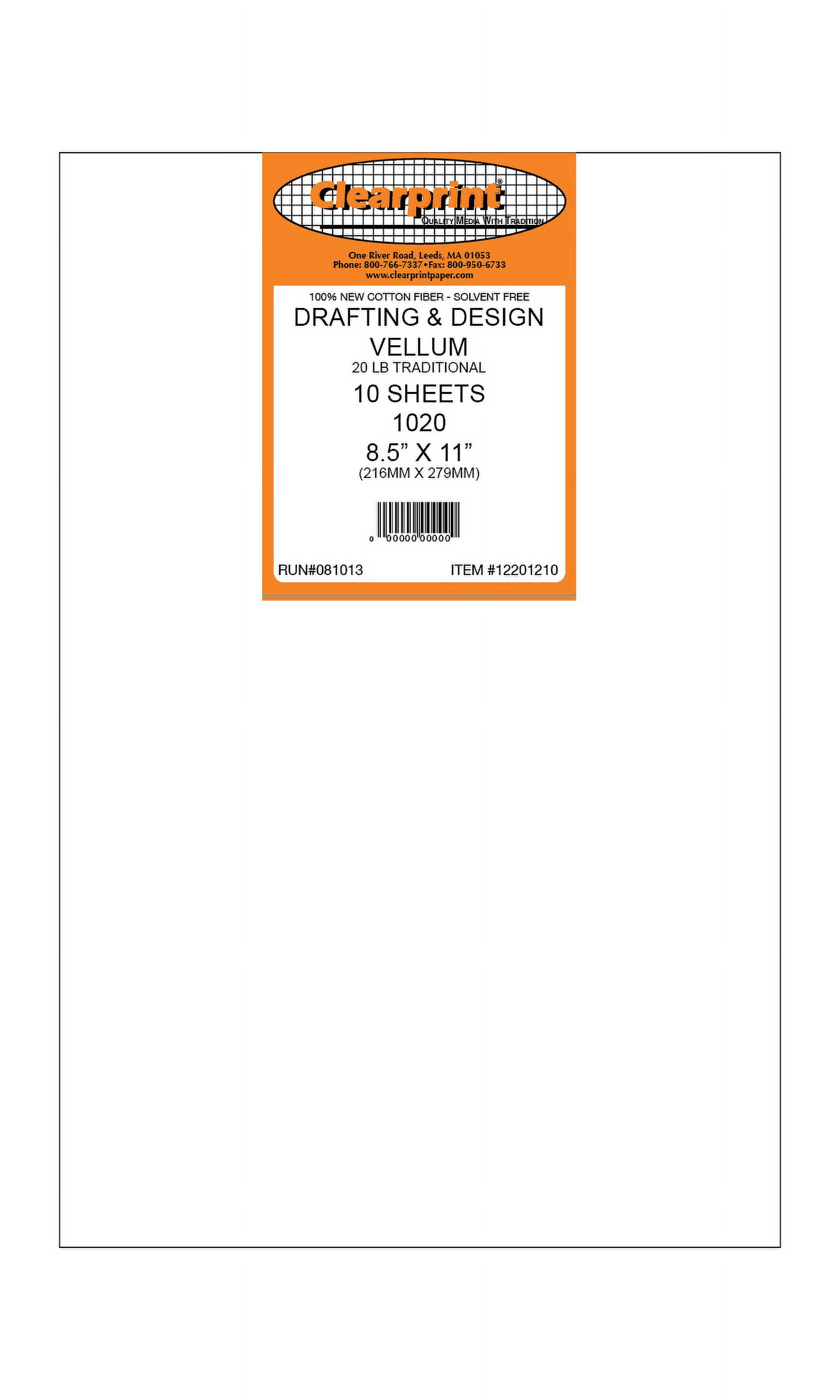 Clearprint 1020 8.5" x 11" Vellum Sheets with 10x10 Fade-Out Grid, 20 ...