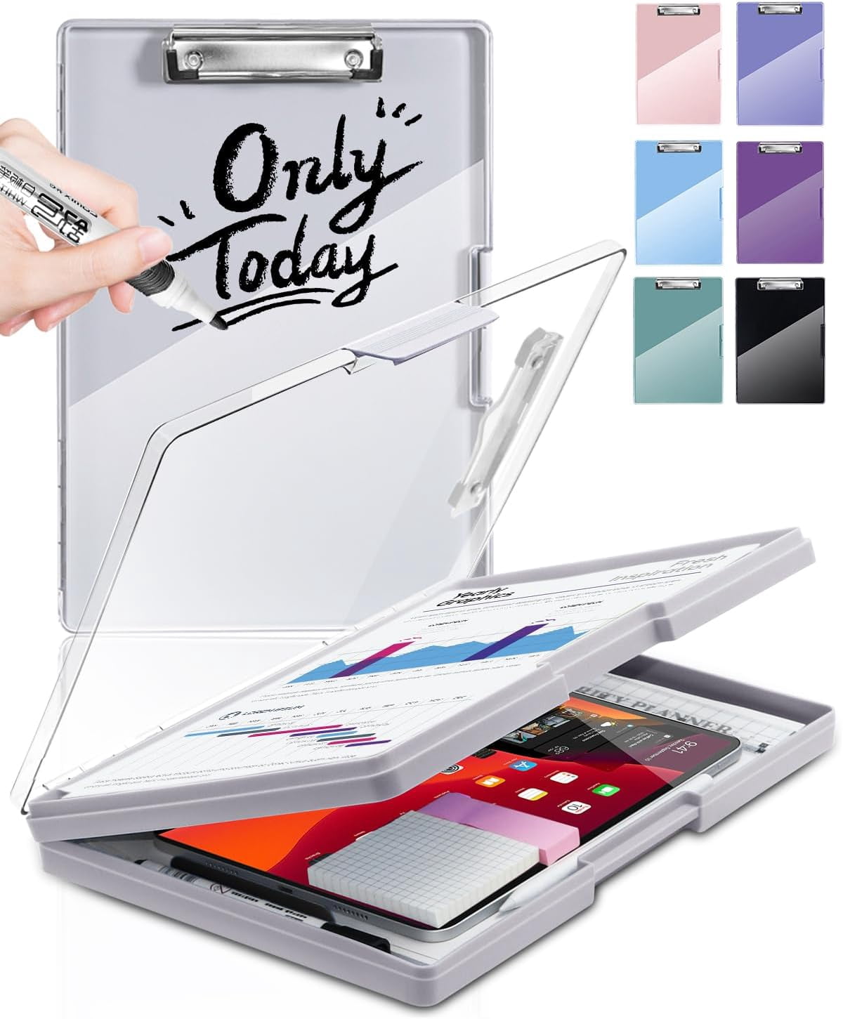 Clearview Clipboard with 2 Storage, Dry Erase 8.5x11 Heavy Duty ...