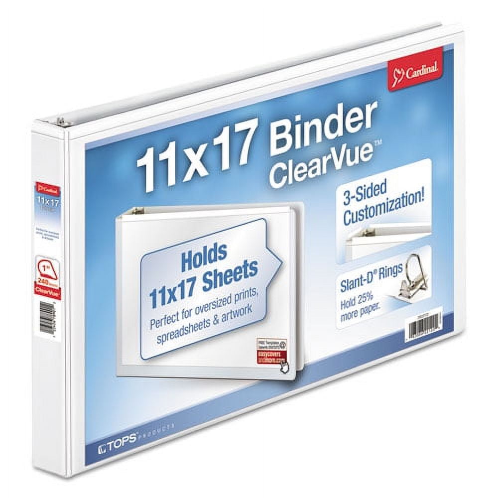 Clearvue Slant-D Ring Binder, 3 Rings, 1" Capacity, 11 X 17, White ...