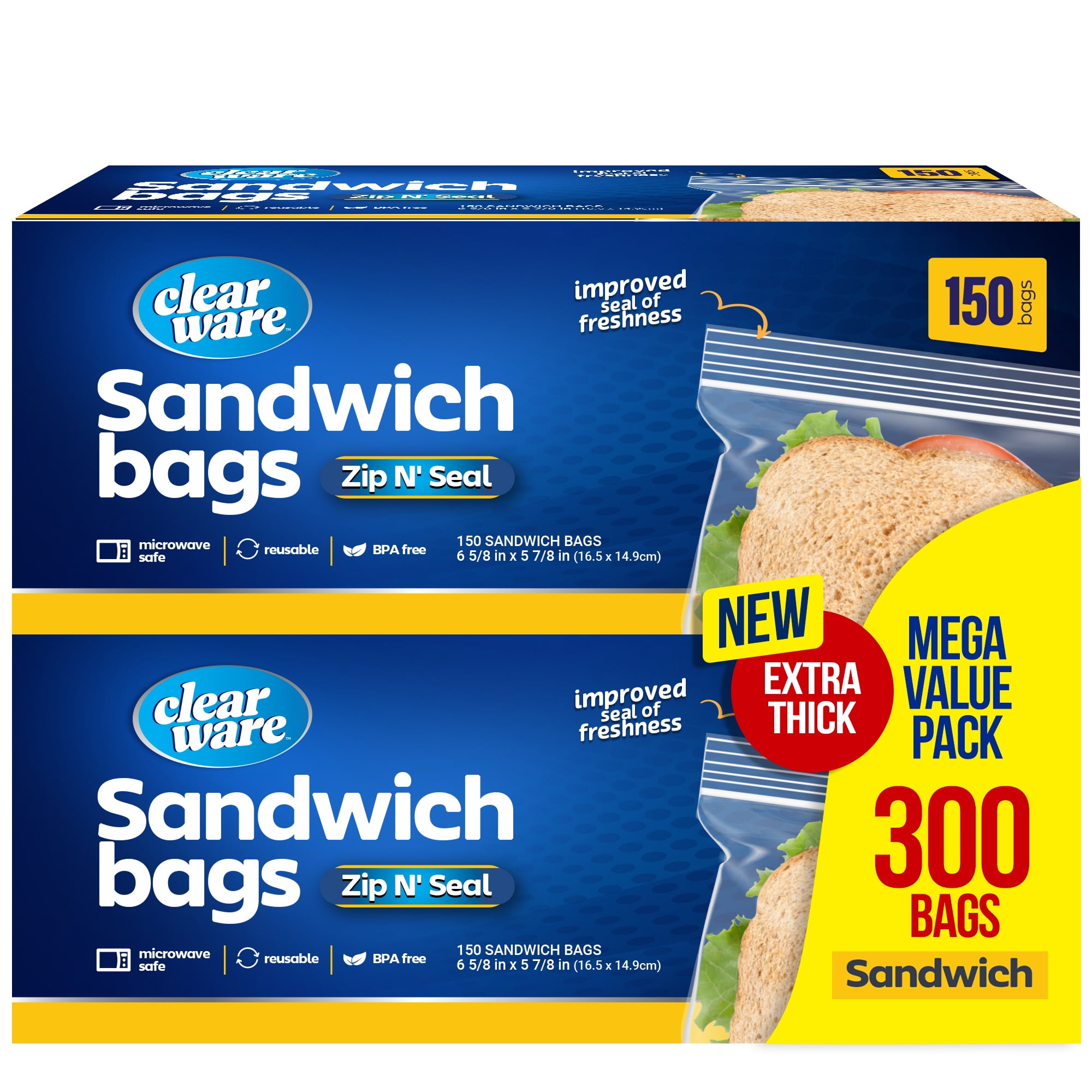 Clearware Zipper Top Sandwich Bags, 300 Count, 2 Pack - Walmart.com