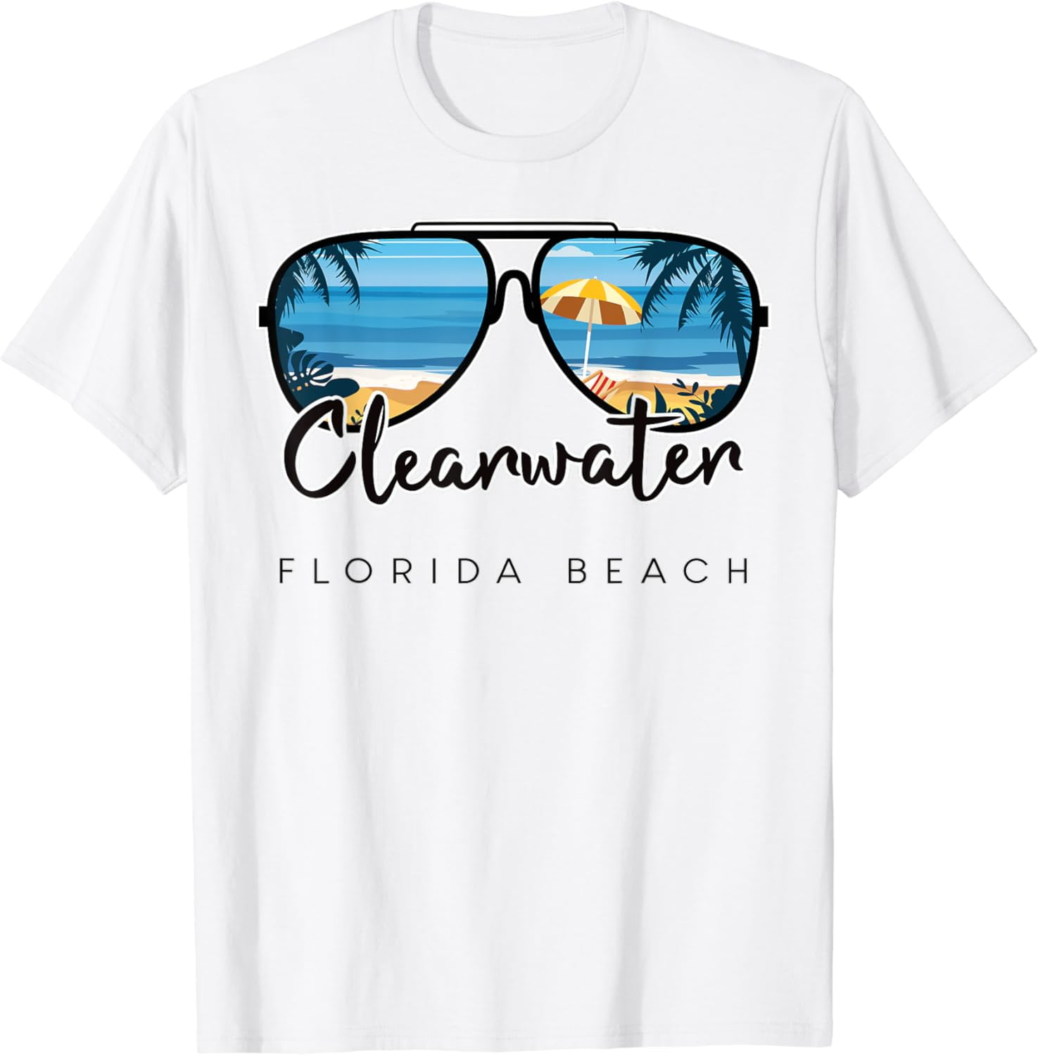 Clearwater Beach Florida Palm Tree Sunglasses Souvenir T-Shirt ...